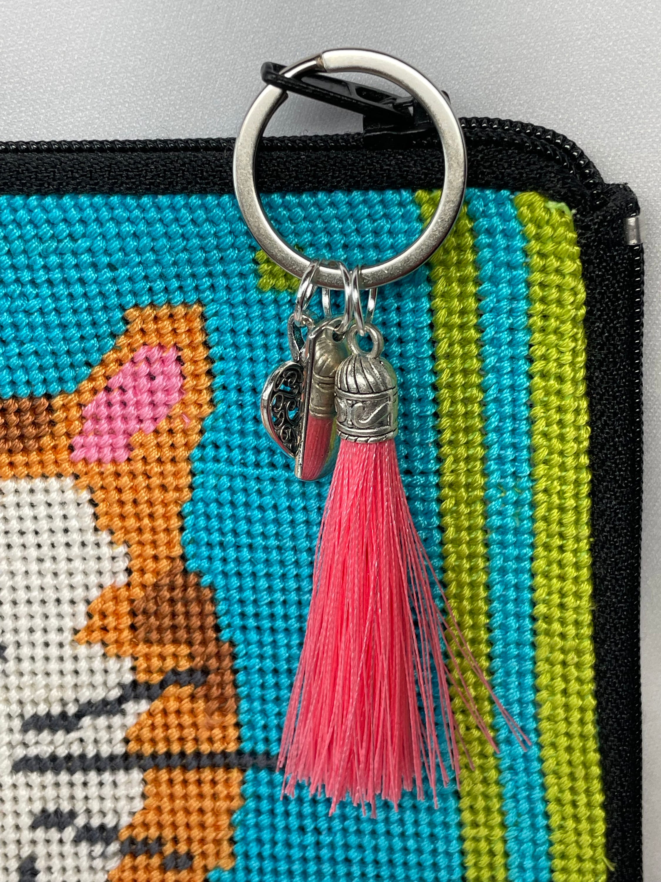 Think Cat A Finished Needlepoint Purse/cosmetic Bag With a Turquoise ...