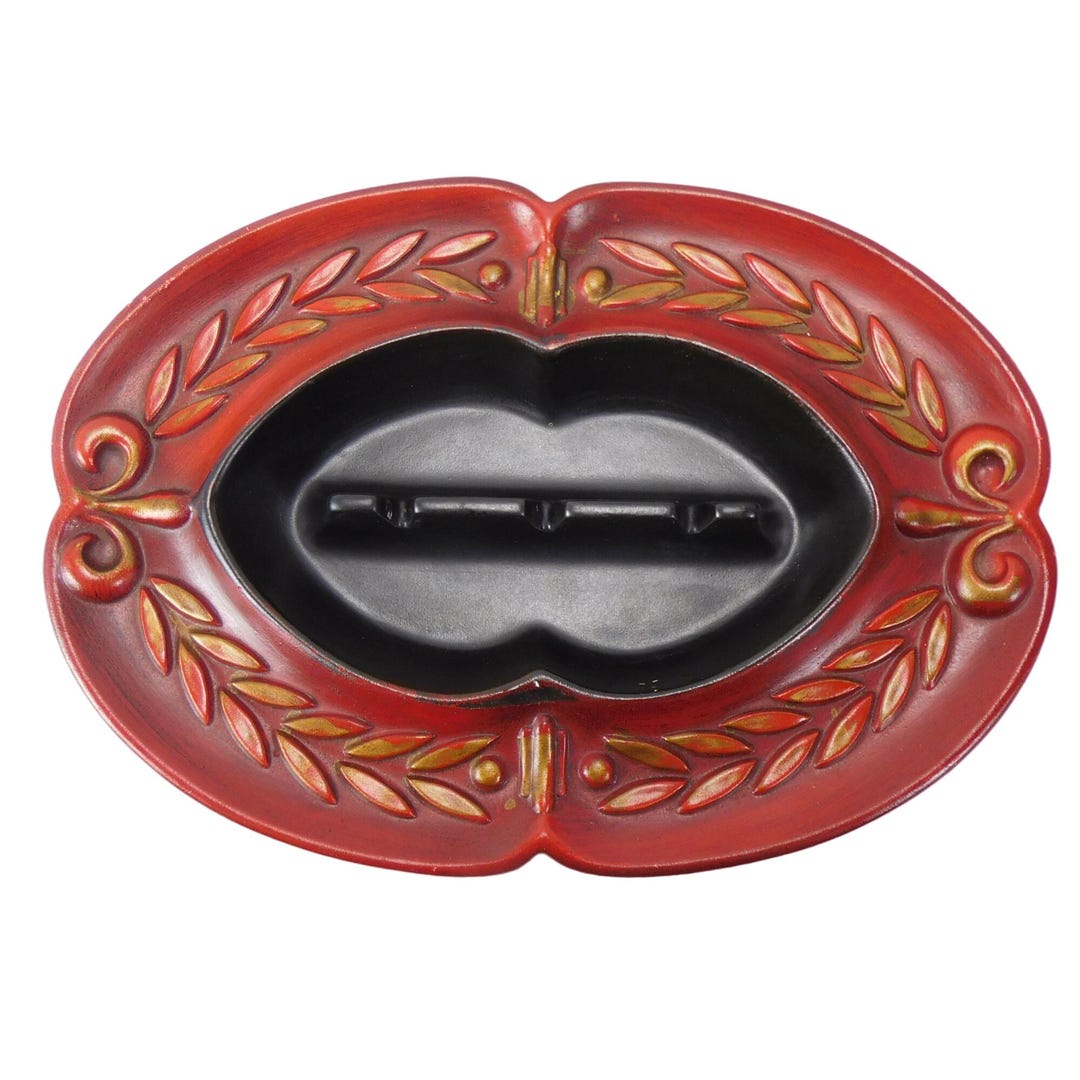 Vintage 1970s USA Mid Century Heager Red Ashtray Wheat Leaf Baroque ...