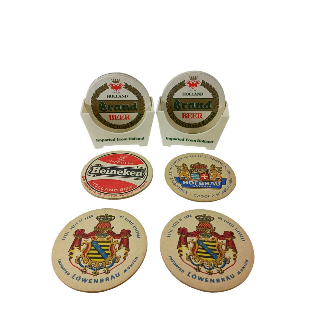 Vintage Holland Brand Beer Coaster Holders & Various Cardboard Coasters ...