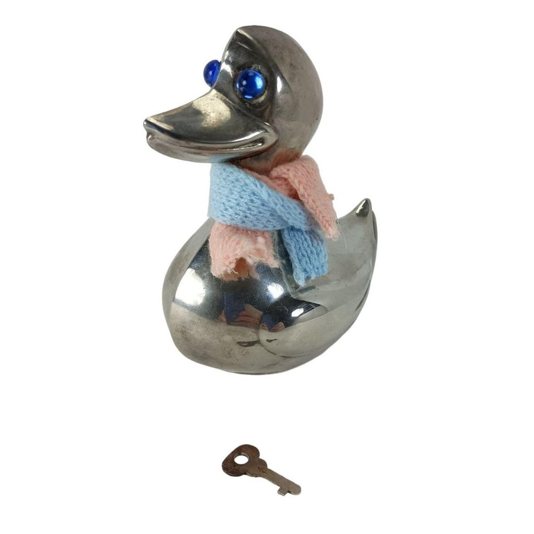 Leonard Silver Plated Duck W/scarfs Coin Bank Vintage Key Included - Etsy