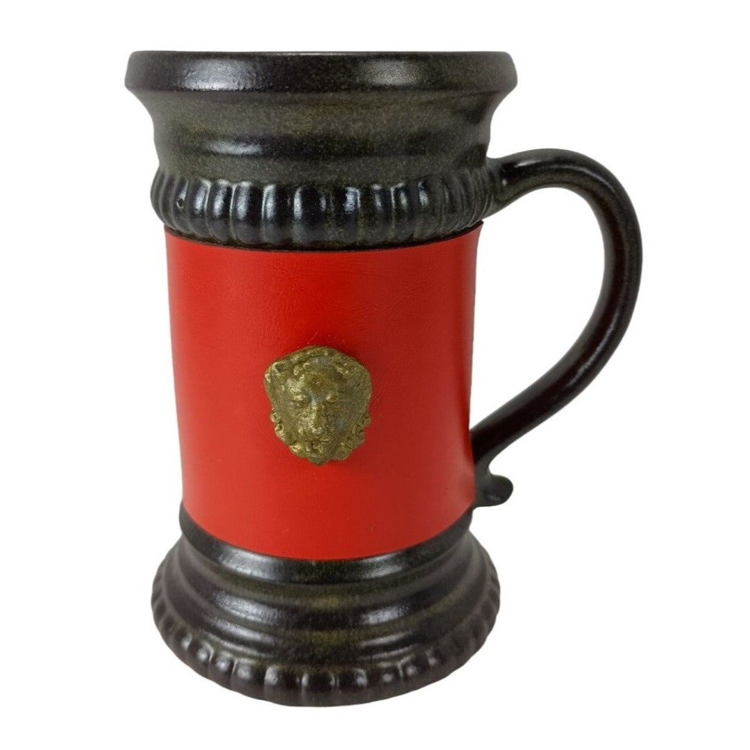 Red Leather Wrapped Mug Lion Crests Made in Portugal Vintage - Etsy