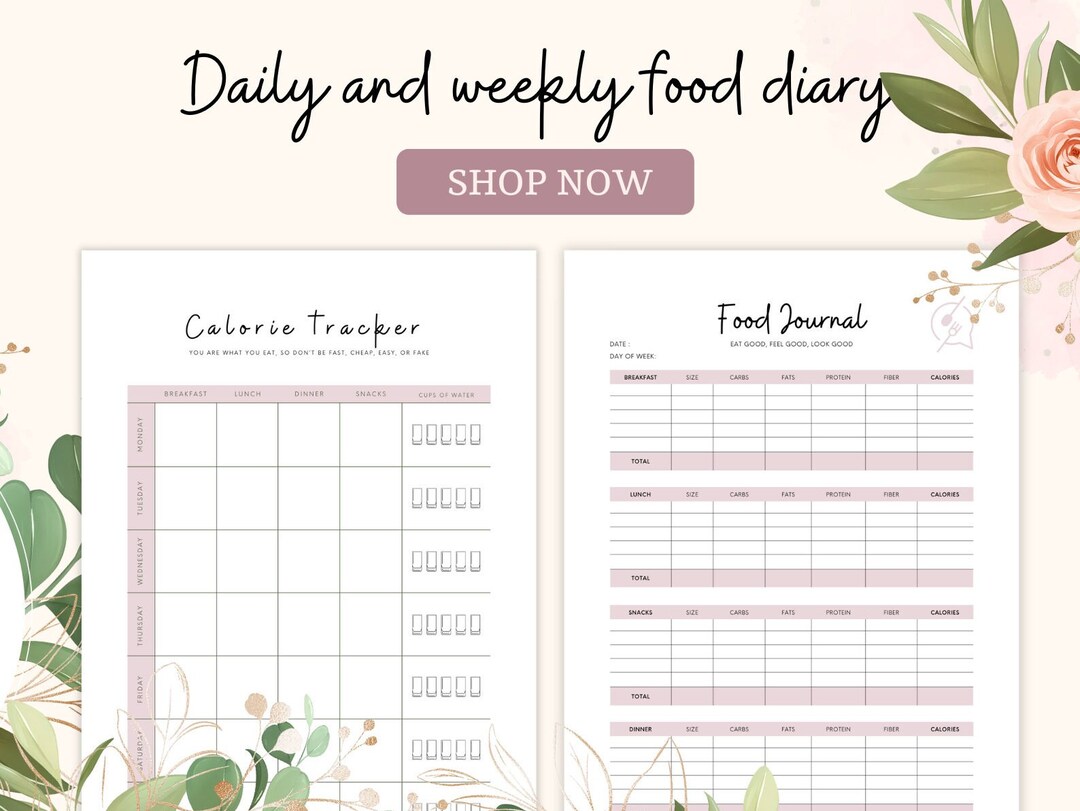 Meal Planner Printable Food Diary Calorie Tracker Food Log - Etsy