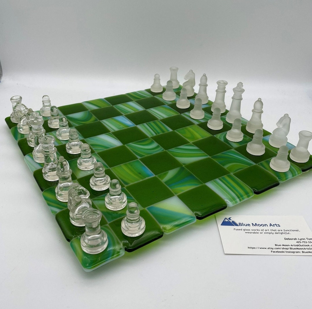 Elegant Glass Chess Checkers Board Set or Charcuterie Board by Deborah ...