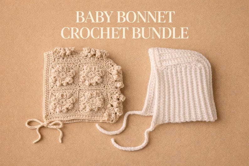Baby Bonnet Crochet Patterns Bundle | Flower & Basic Bonnet | Newborn ...