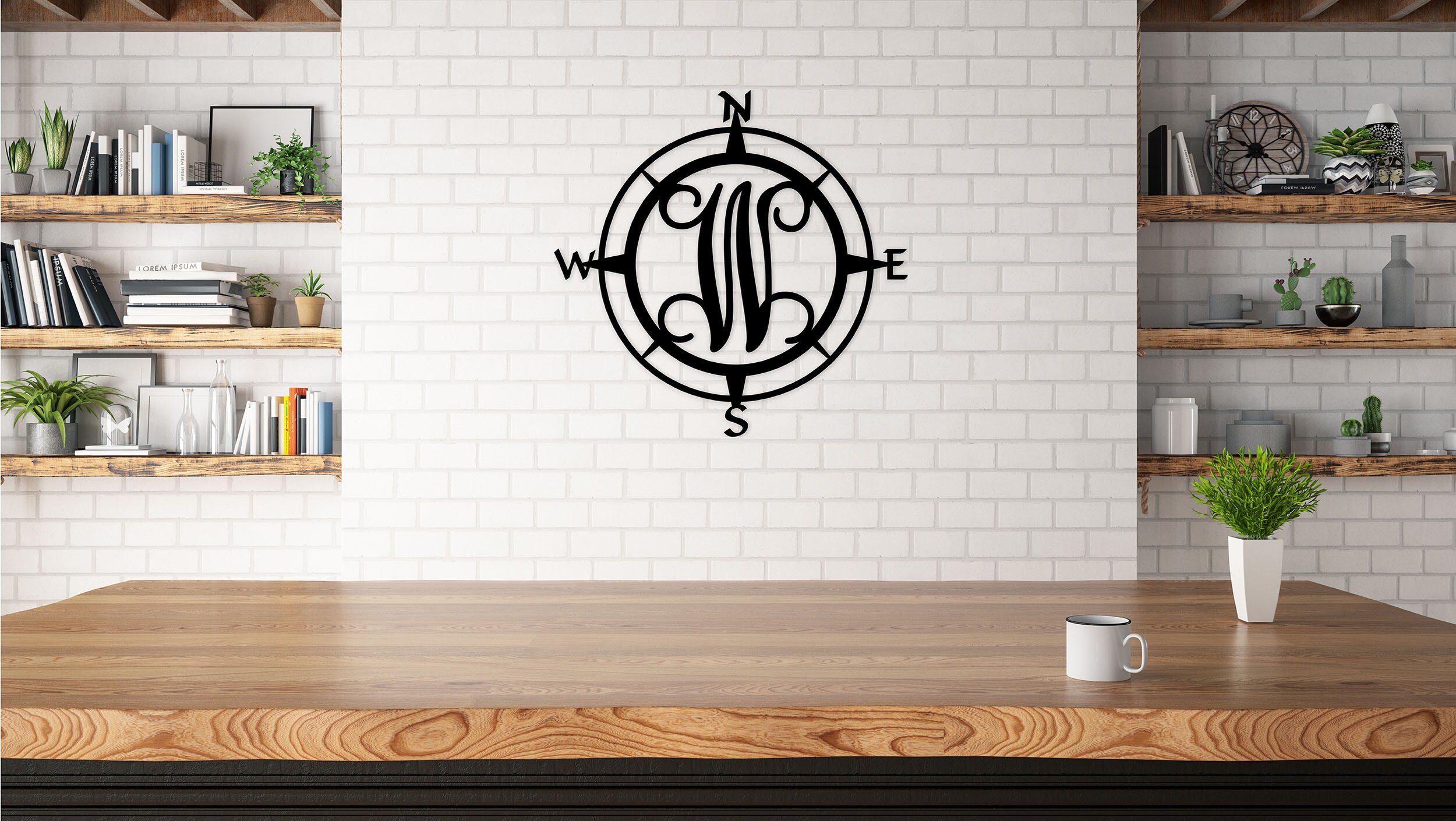 Compass Monogram Metal Sign, Metal Wall Art Words, Sign for Home With ...