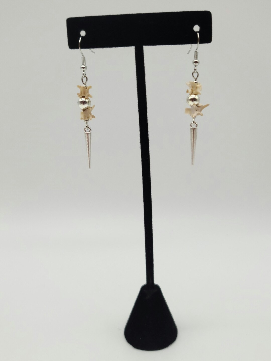Silver Spike Snake Bone Earrings, Real Bone Jewelry, Snake Vertebrae ...