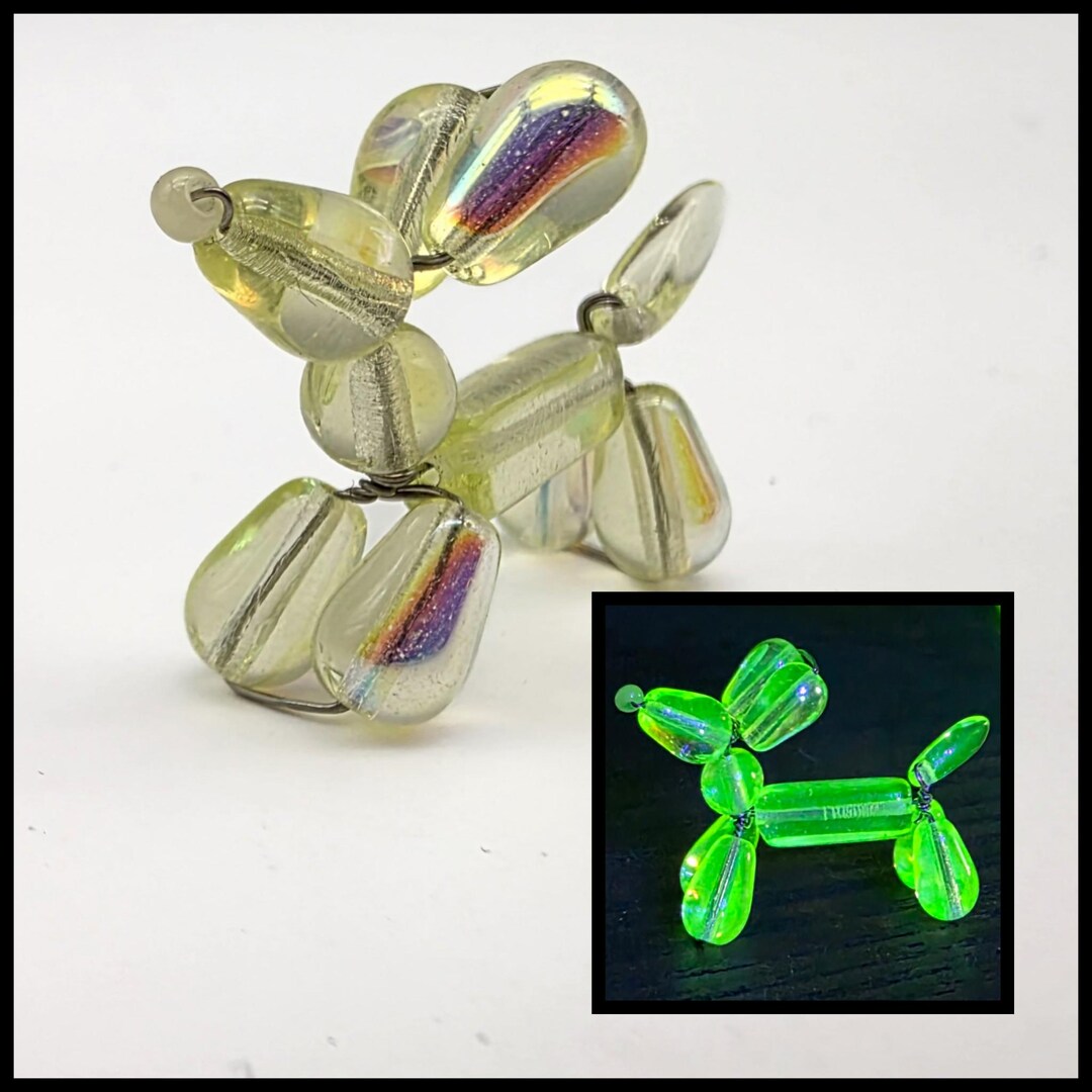 Uranium Glass Balloon Dog, UV Reactive Decor, Mini Oddity Display ...
