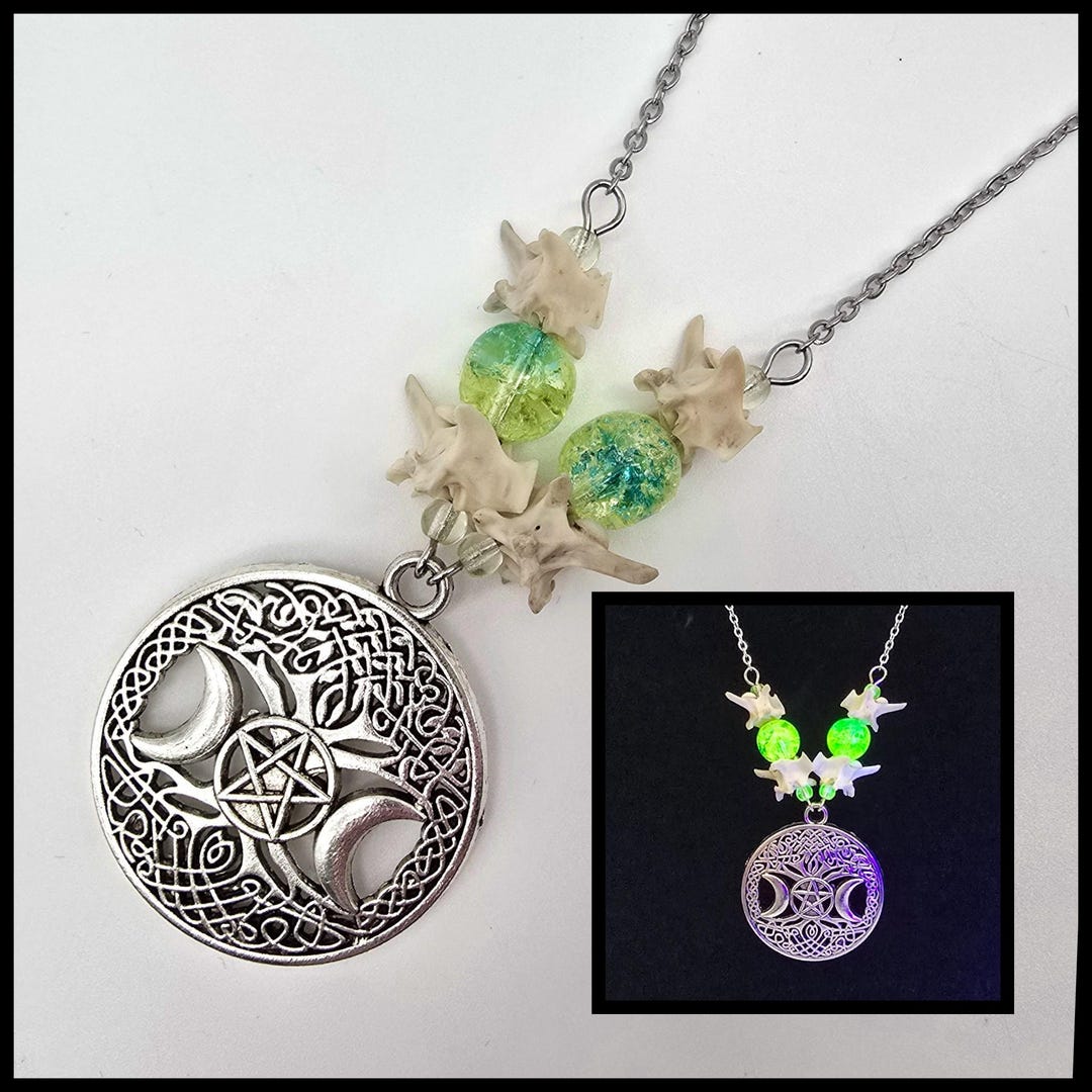 Tree of Life Uranium Glass Snake Vertebrae Bone Necklace, Druid Witch ...