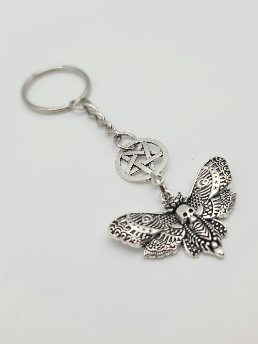 Death Moth and Pentagram Keychain, Dark Cottagecore Gift, Goblincore ...