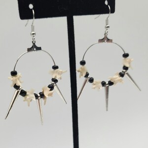 Bone and Black Glass Bead Earrings, Vertebrae Vulture Culture Jewelry ...