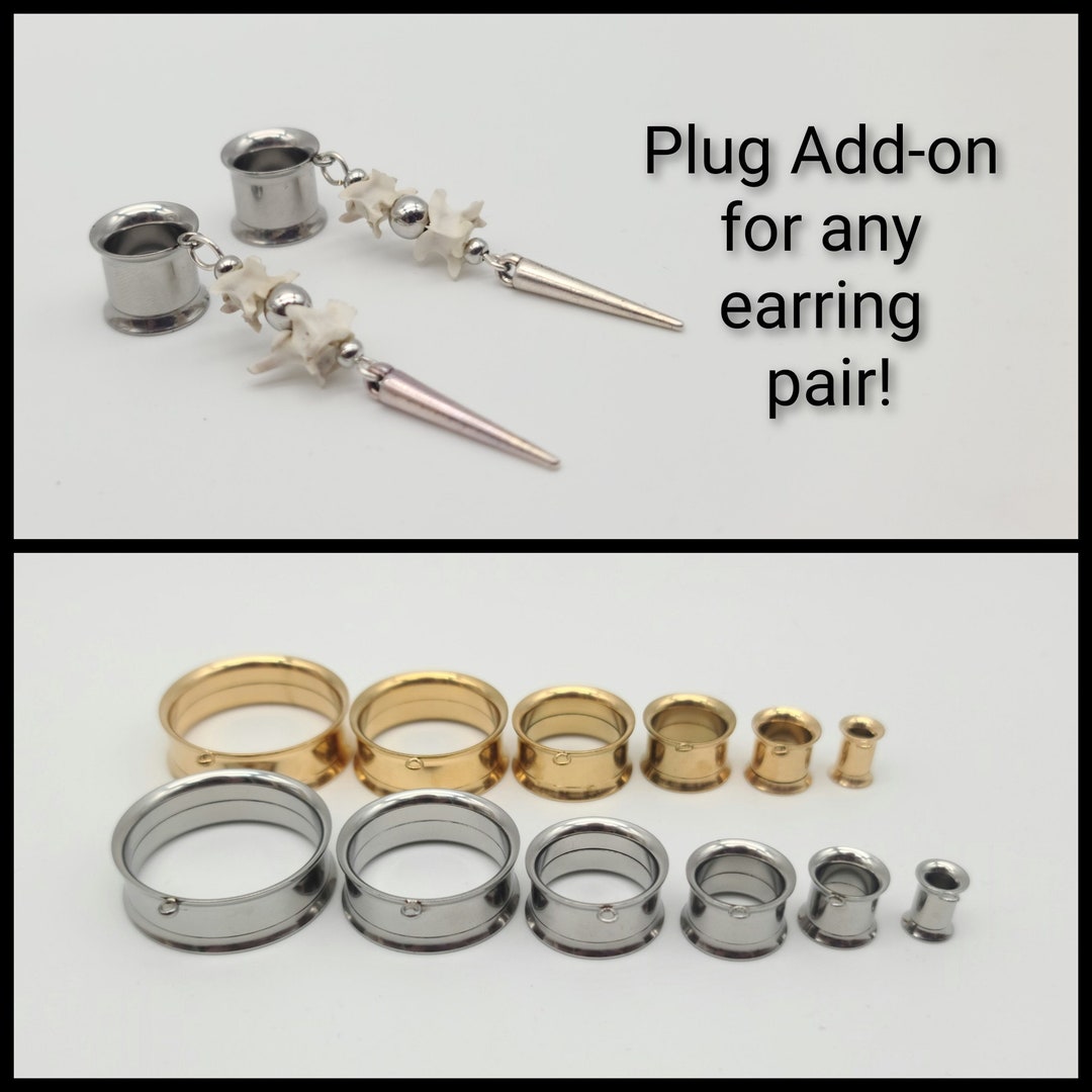 Stainless Steel Double Flare Screw Back Dangle Plug Earrings, Plug ...