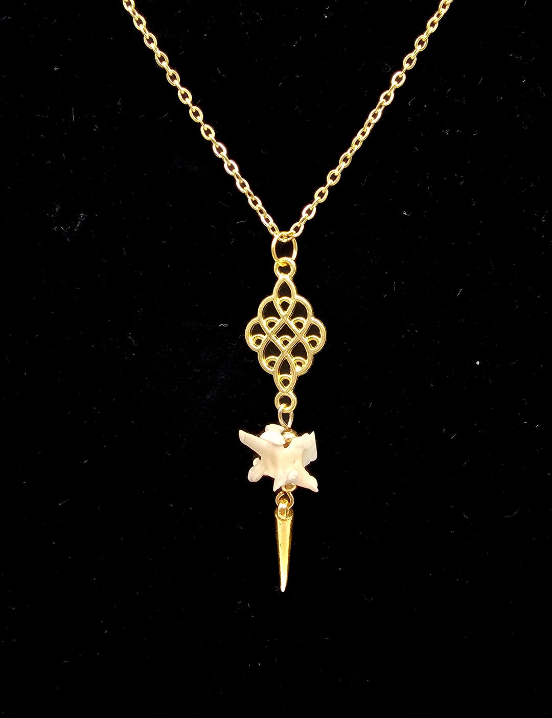Gold Snake Vertebrae Spike Bone Necklace, Real Bone Necklace, Vulture ...