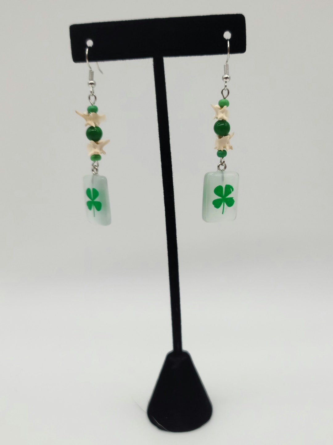 Four Leaf Clover Snake Vertebrae Bone Earrings, Lucky Bone Jewelry ...
