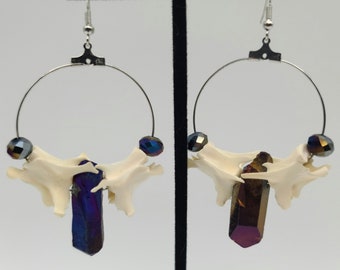 Bone and Black Glass Bead Earrings Vertebrae Vulture Culture | Etsy