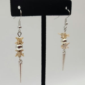Silver Spike Snake Bone Earrings, Real Bone Jewelry, Snake Vertebrae ...