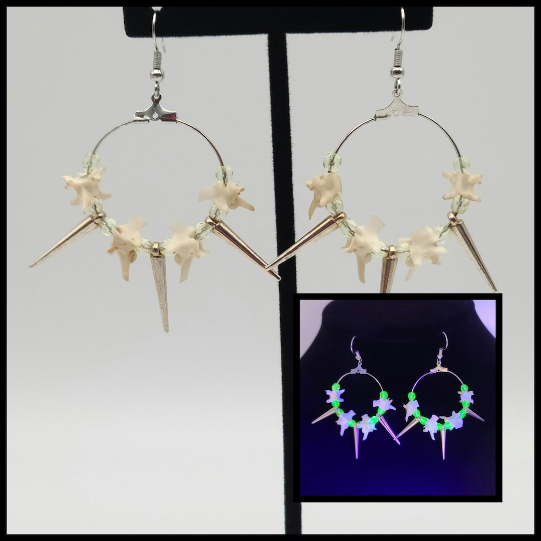 Snake Vertebrae and Uranium Glass Earrings, Spike and Hoop Earrings ...