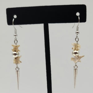 Silver Spike Snake Bone Earrings, Real Bone Jewelry, Snake Vertebrae ...