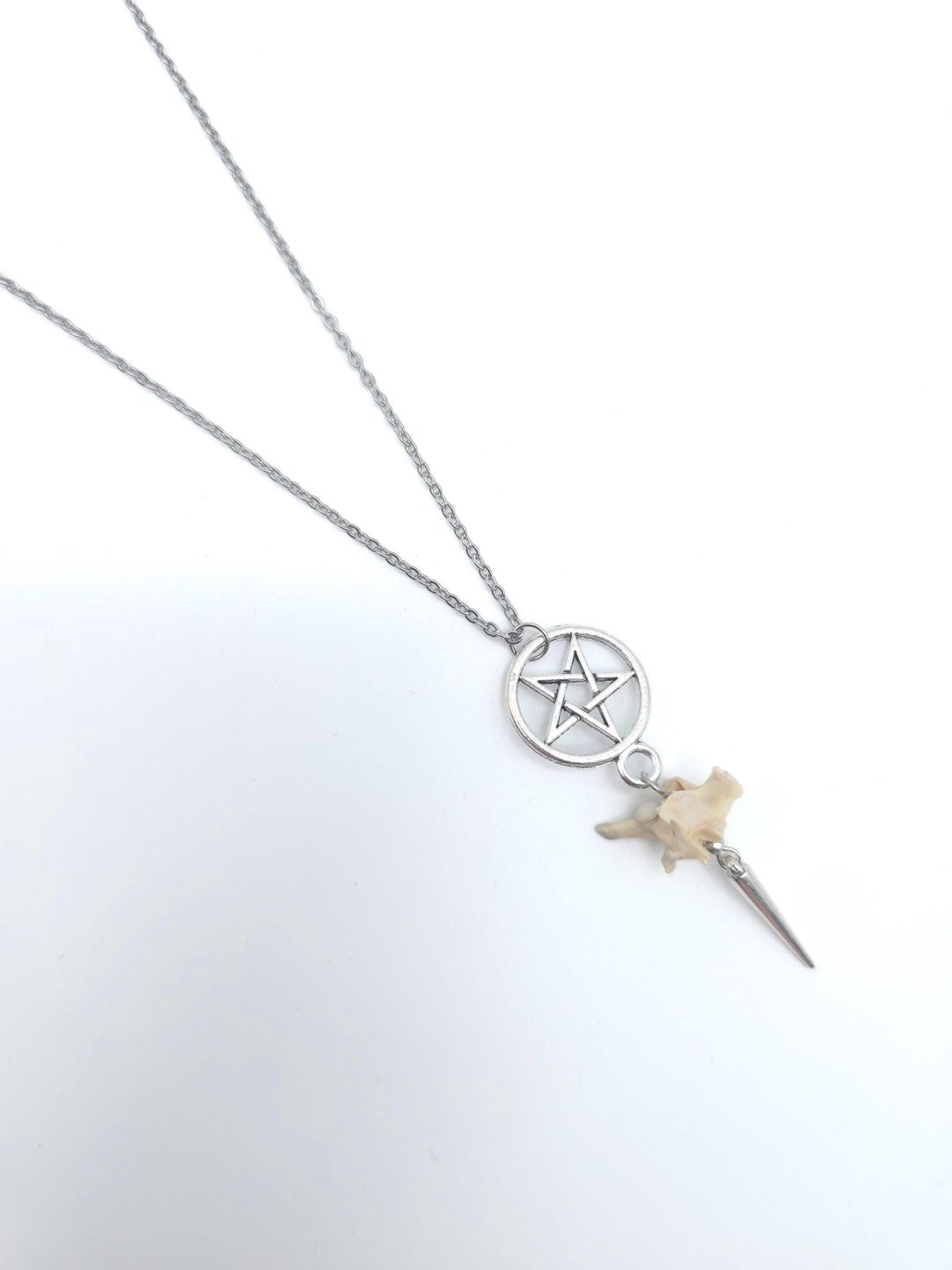 Pentagram Spike and Snake Vertebrae Necklace, Bone Pendant Necklace ...