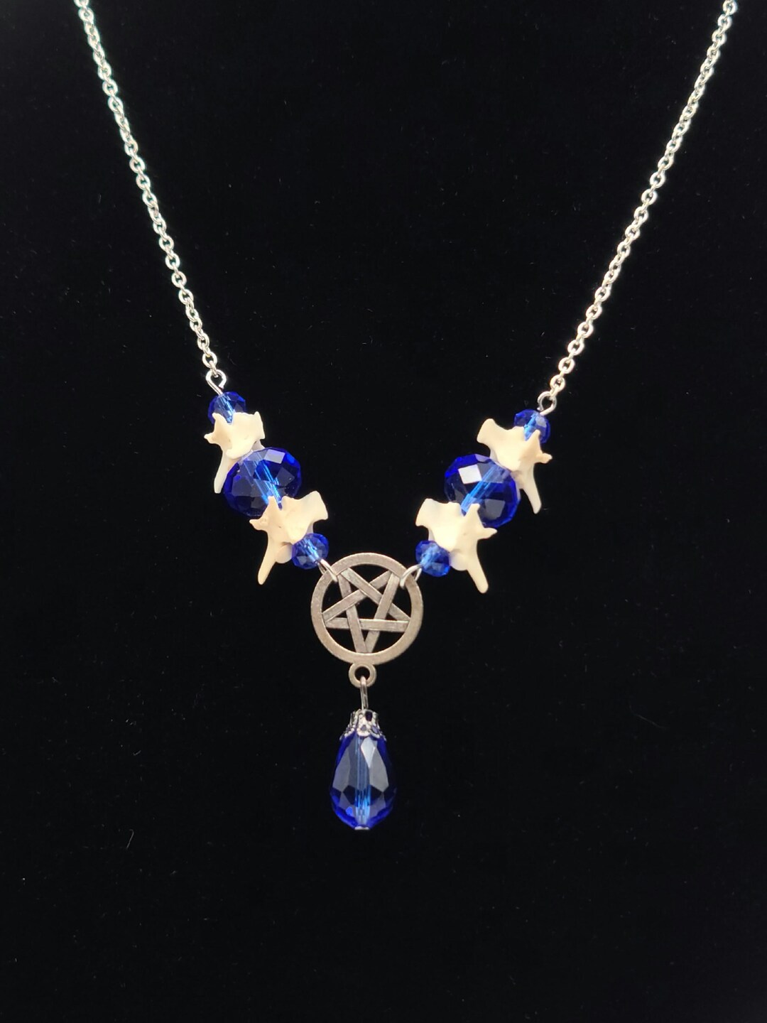 Blue Pentagram Snake Vertebrae Bone Necklace, Vulture Culture Jewelry ...
