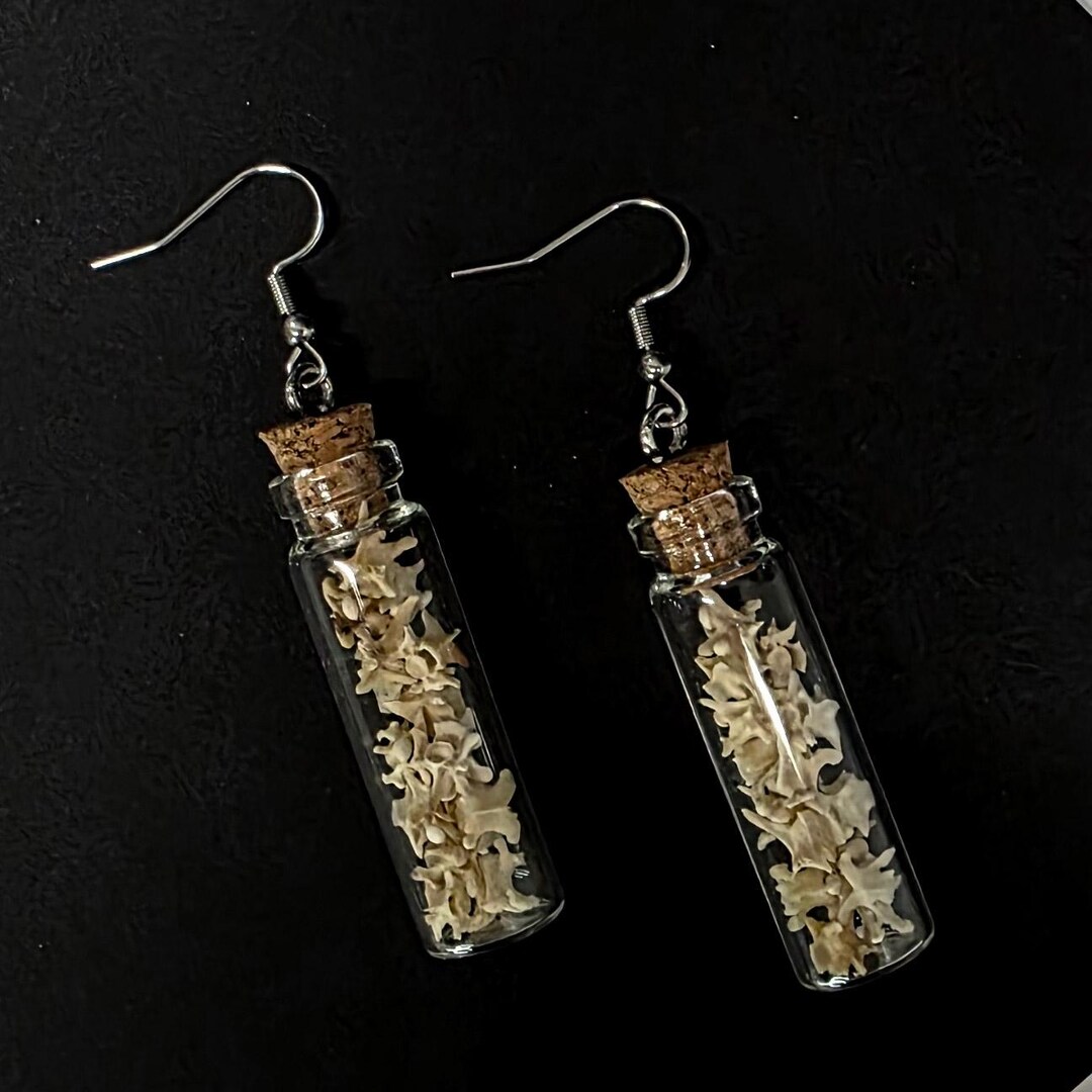 Snake Vertebrae Vial Charm Earrings, Real Animal Bone, Vulture Culture ...