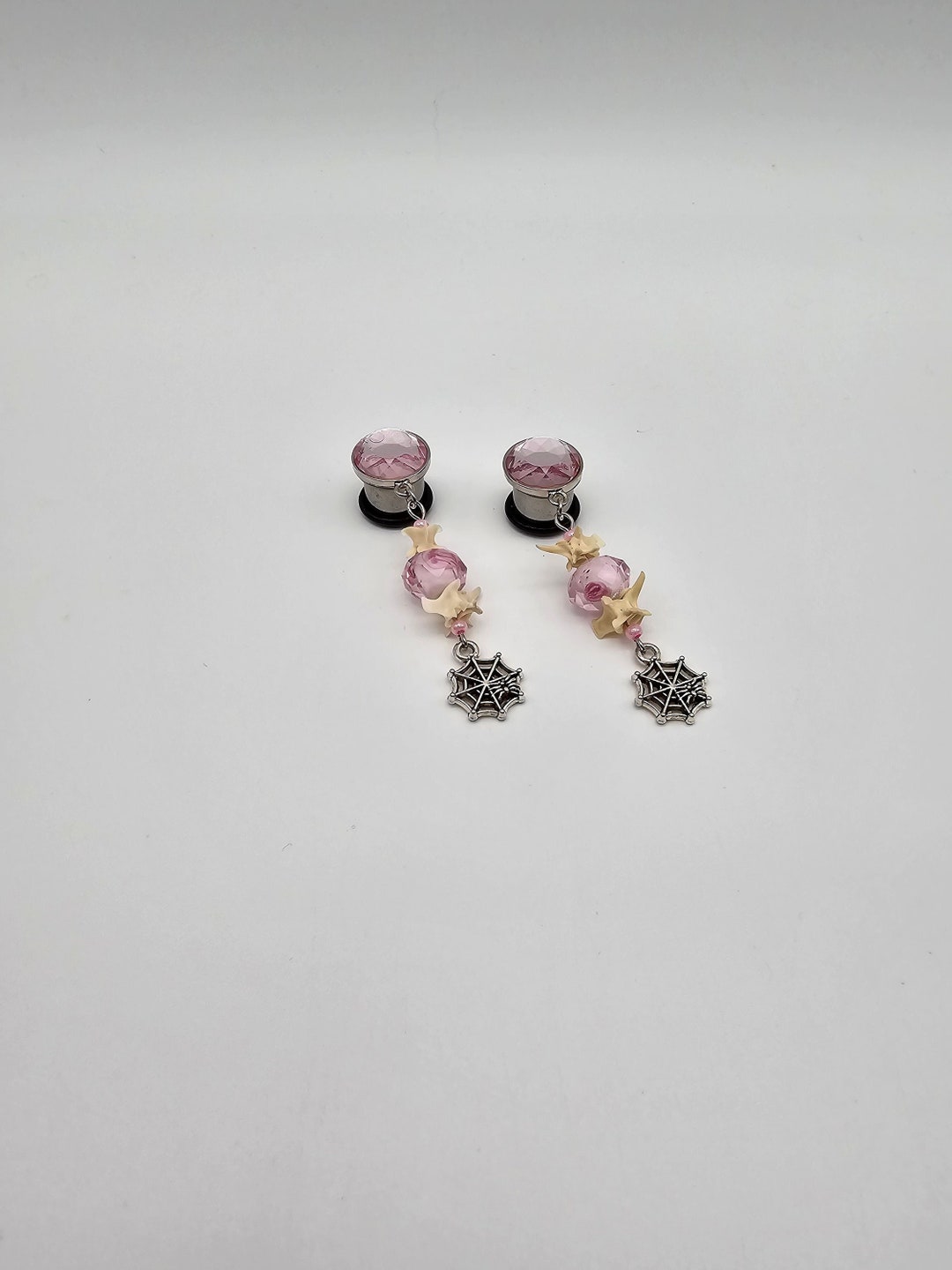 Pink Snake Vertebrae Plug Dangle Earrings, Animal Bone Plugs for ...