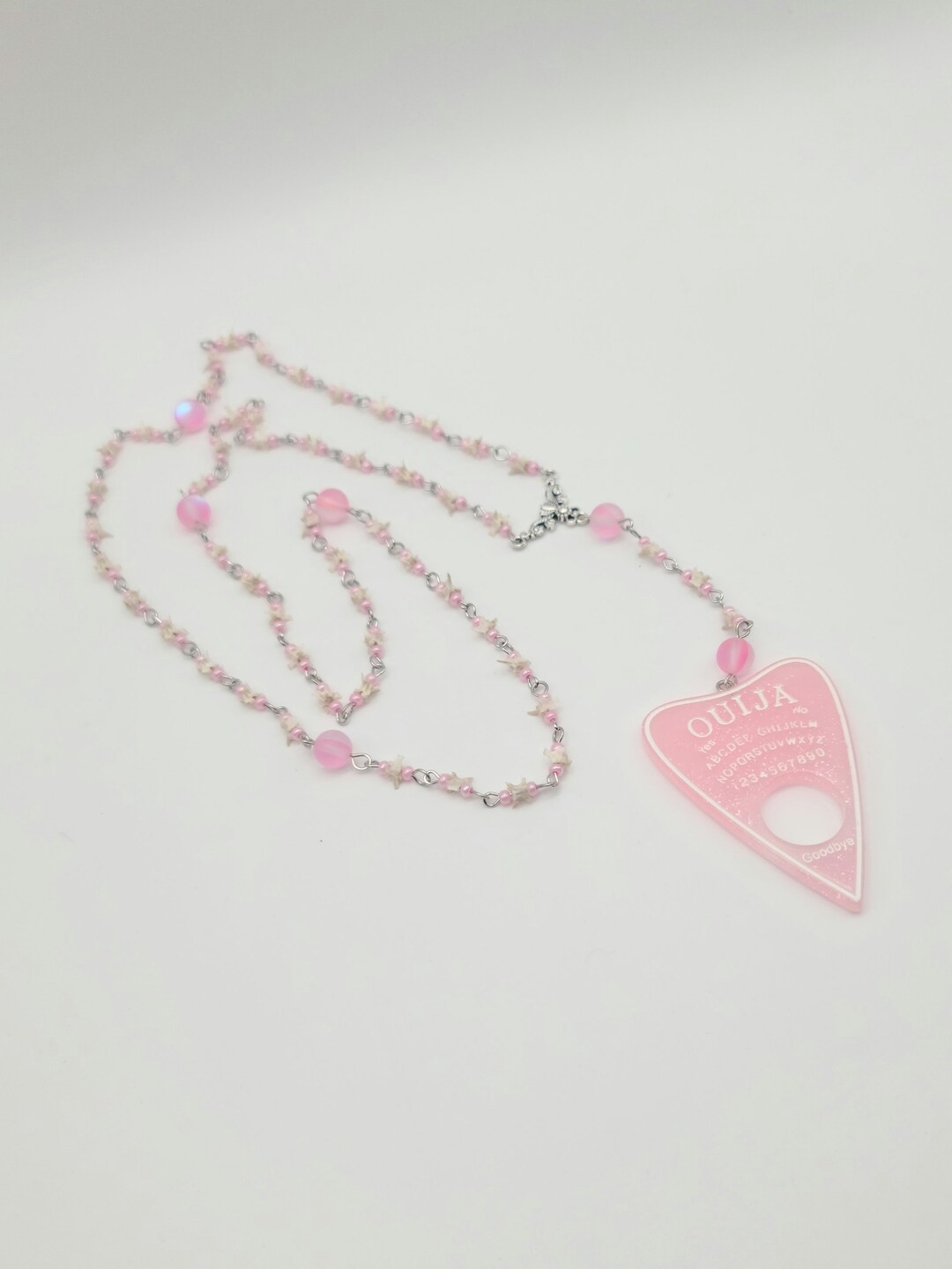 Pink Snake Bone Rosary, Pastel Goth Planchette Necklace, Pink Occult ...