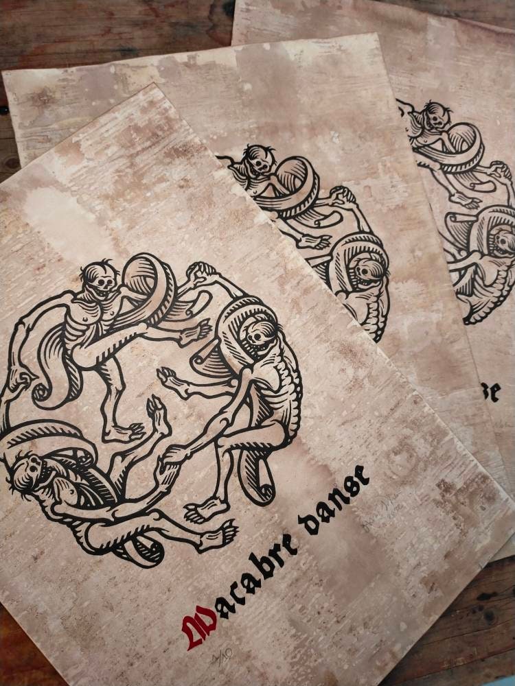 Macabre Danse Woodcut Print - Etsy