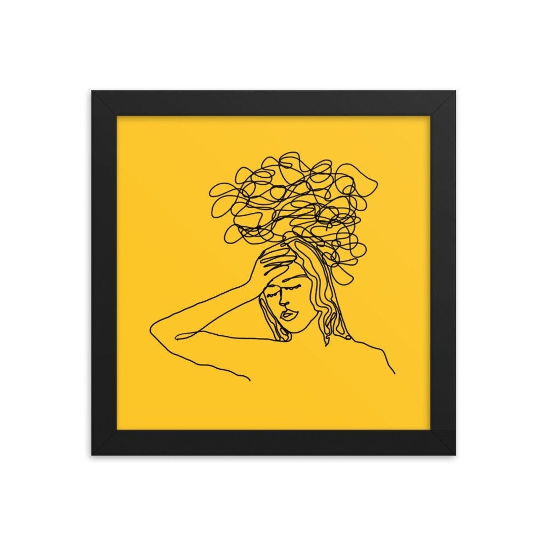 The Overthinking Print | Line Art on Sunshine Yellow | 10" X 10 ...