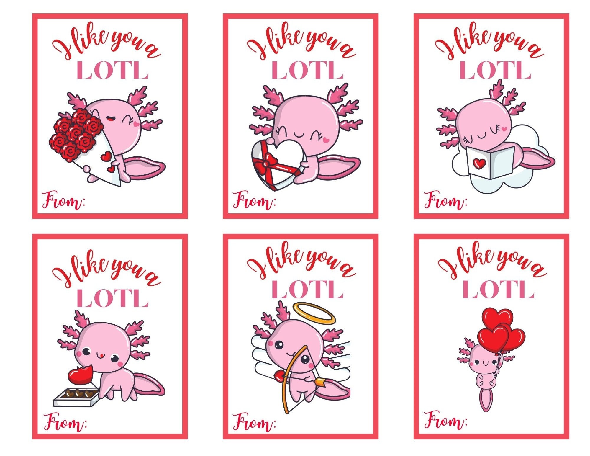 I Like You ALOTL; Axolotl Valentine-printable; - Etsy