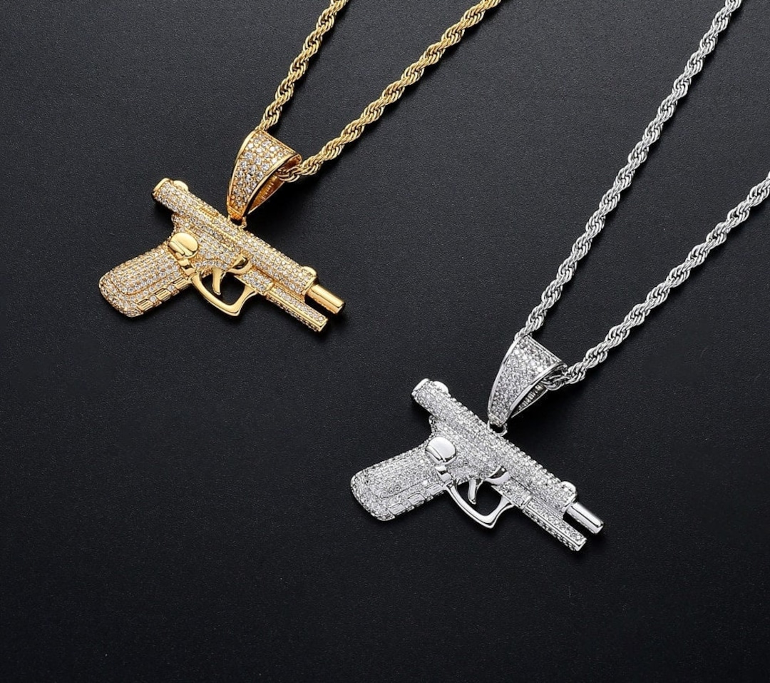 Glock Necklace, Glock Gun Pendant, Bling Pistol Gun Hip Hop Pendant ...