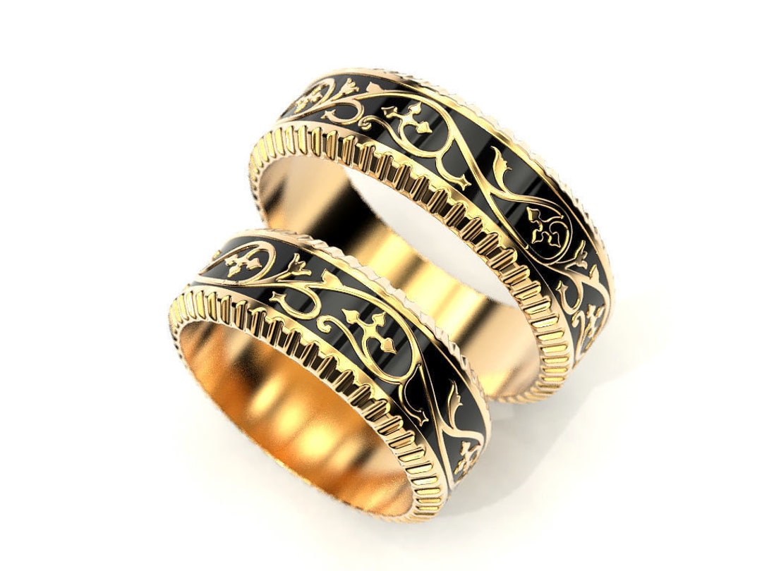 Enamel Wedding Band White Filling Wedding Band Black Filling - Etsy