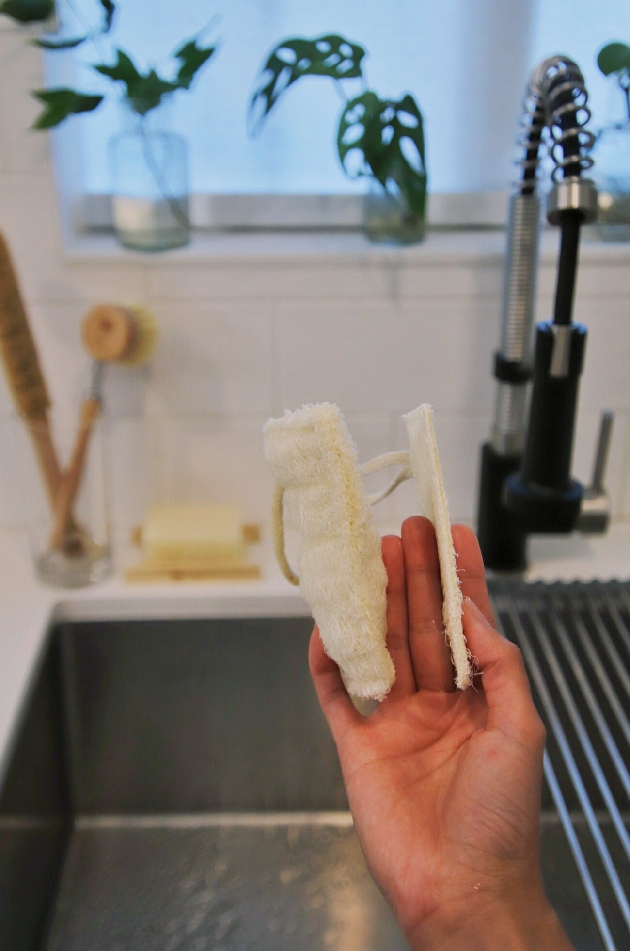Loofah Dish Sponges 3-pack: Double Layer, Eco Friendly With Cotton Loop ...