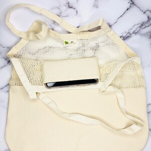 Organic Half Mesh Market Tote with Phone Pocket | Etsy