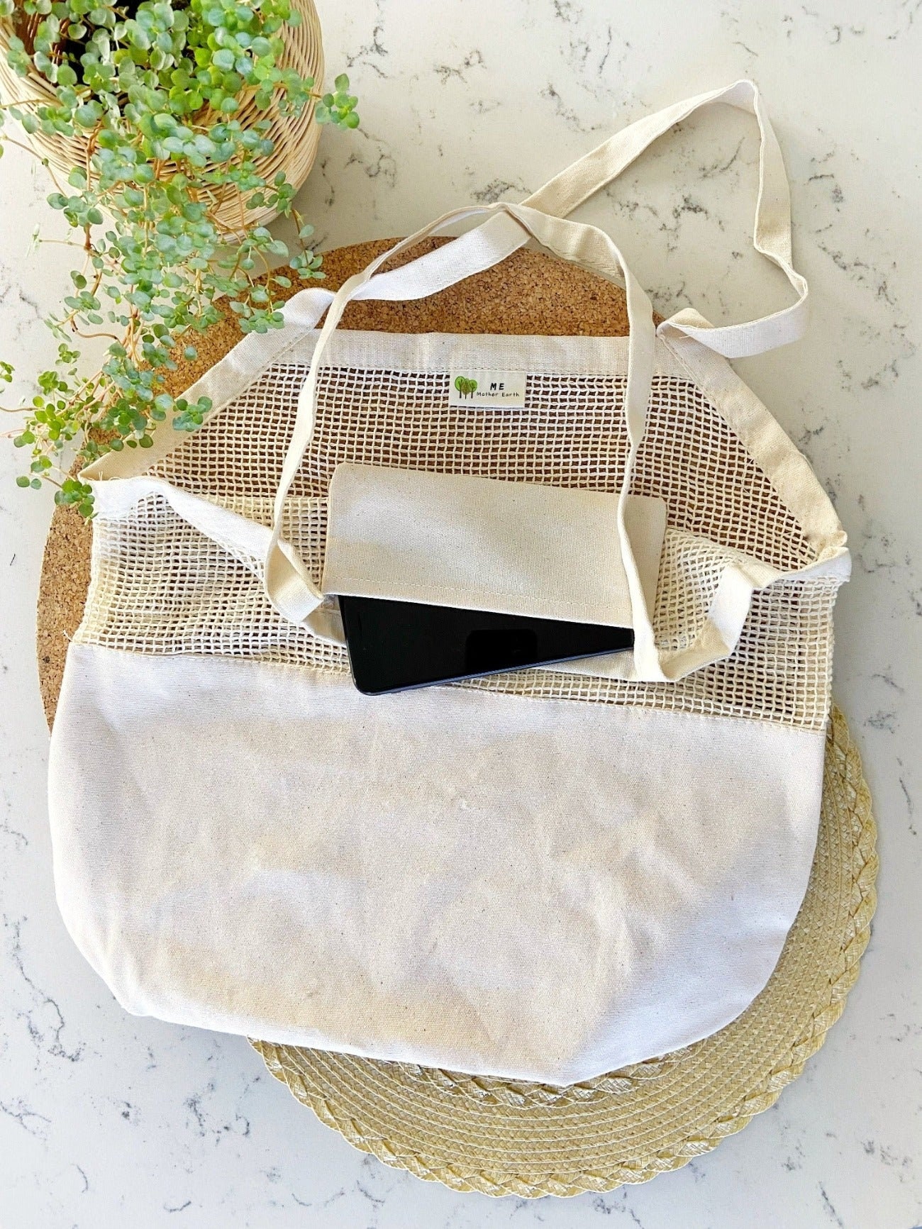 Organic Half Mesh Market Tote With Phone Pocket - Etsy