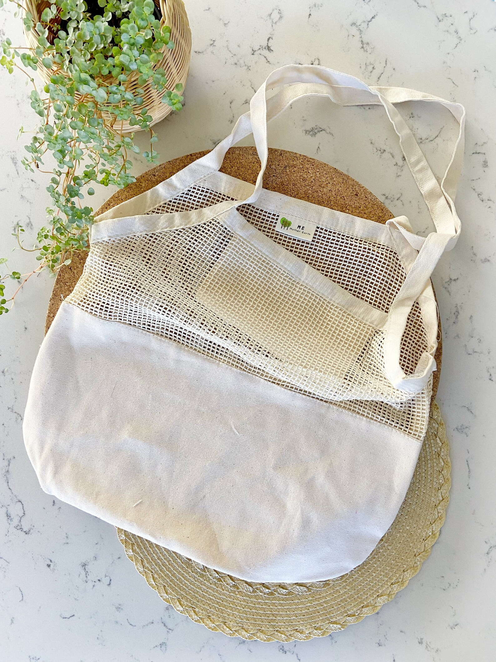 Organic Half Mesh Market Tote With Phone Pocket - Etsy