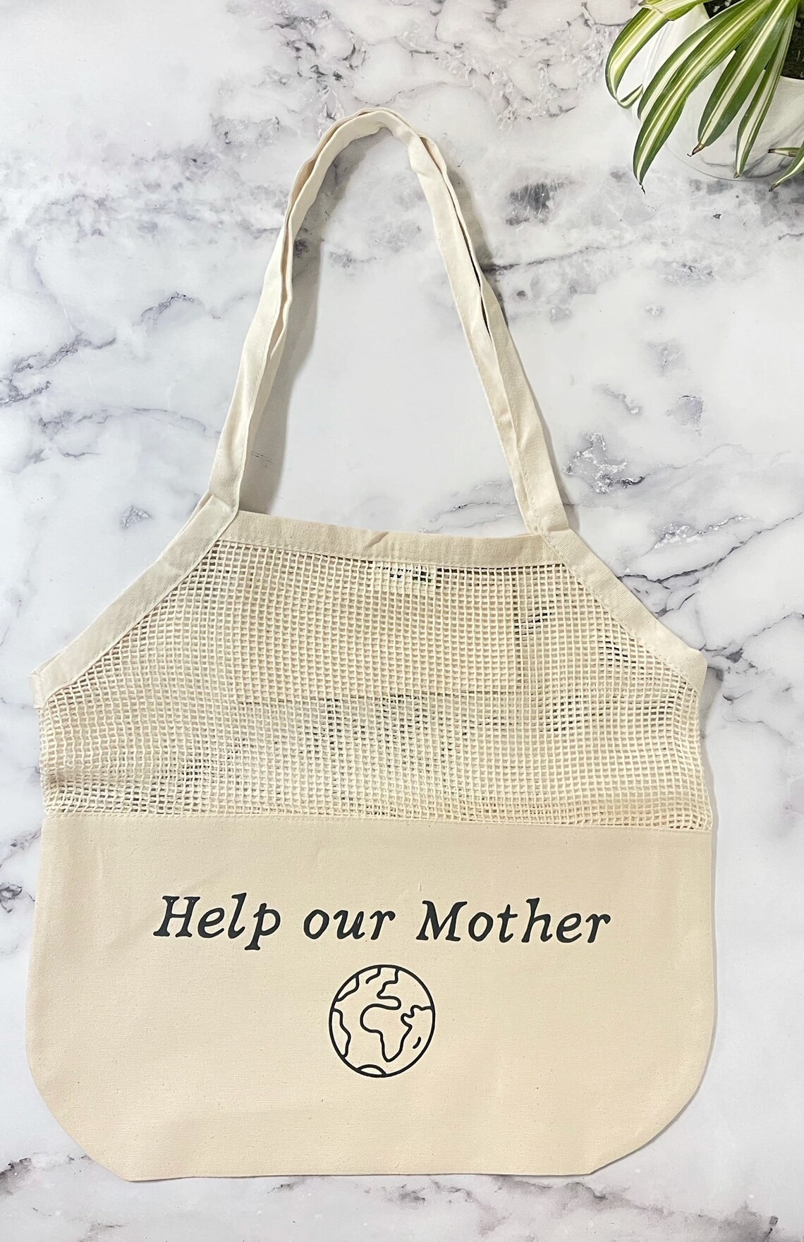 Organic Half Mesh Market Tote with Phone Pocket | Etsy