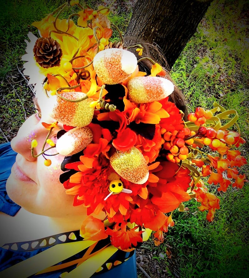 Candy Corn: Adult-size Flower Crown, Orange, White, Yellow Flowers ...
