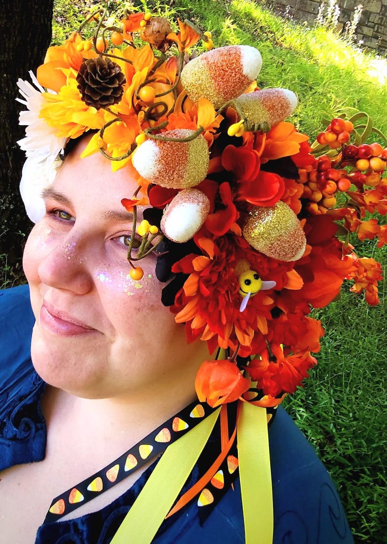 Candy Corn: Adult-size Flower Crown, Orange, White, Yellow Flowers ...