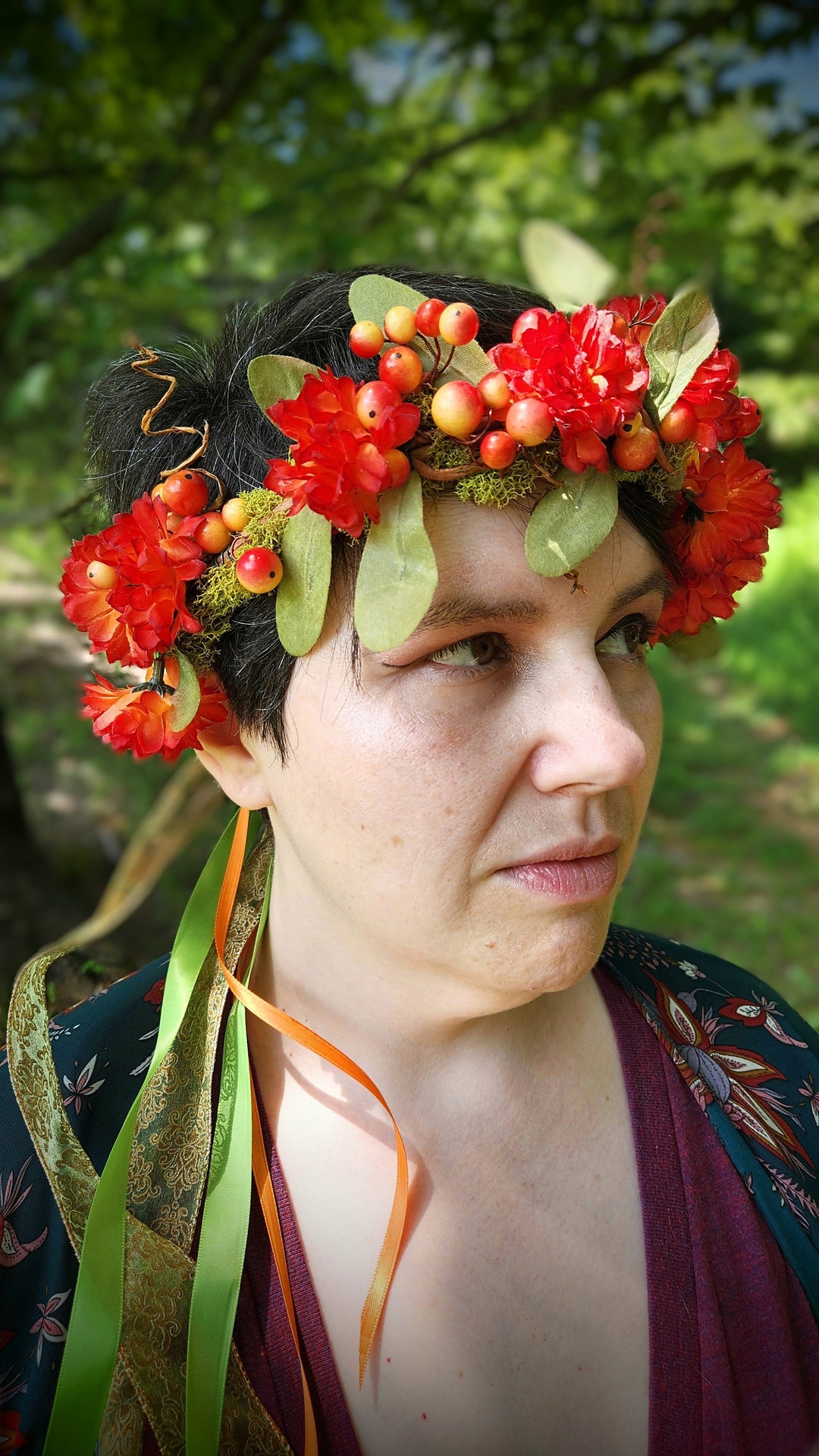 Lughnasadh Flower Crown Halfling Size, Fall Colors, Orange, Brown ...