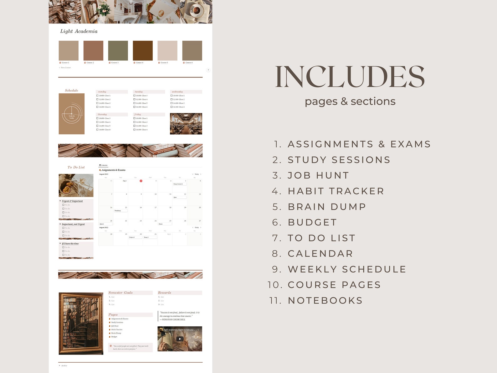 Notion Student Planner Template, Light Academia Planner, Digital ...