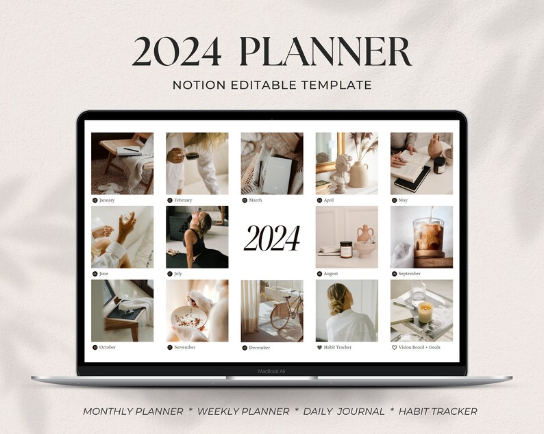 2024 Planner Notion Template, Monthly Planner, Daily Journal, Digital ...