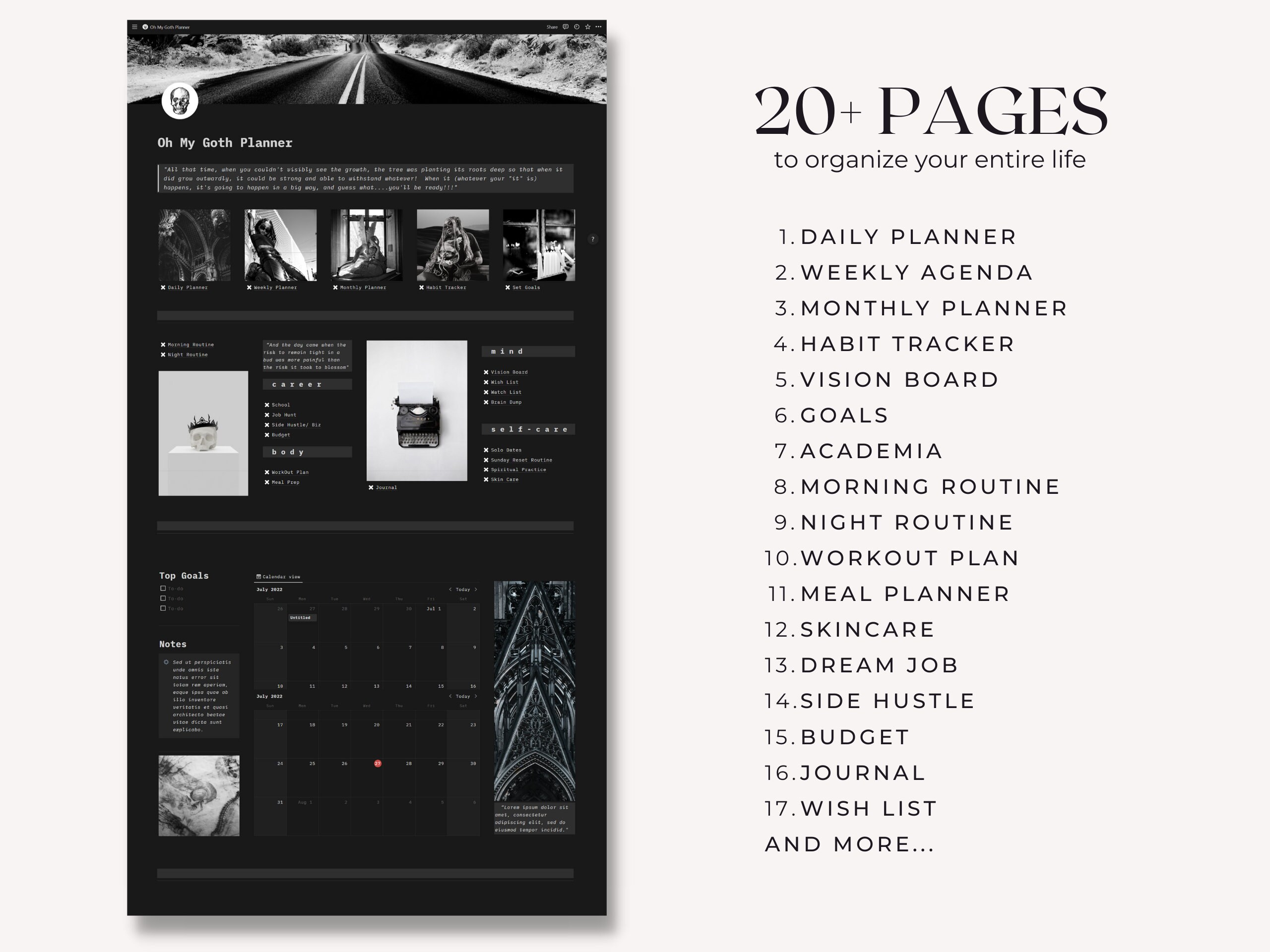 Dark Mode Notion Planner Template All in One Life Planner - Etsy