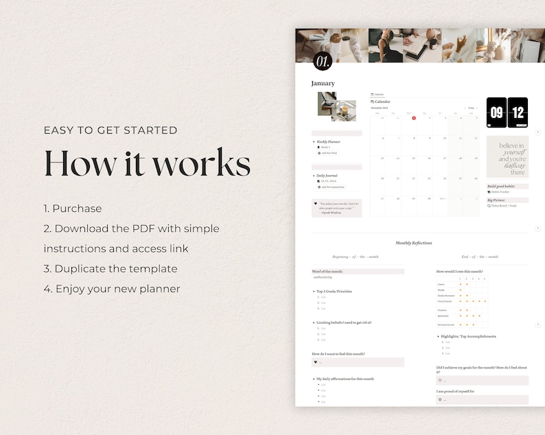 2024 Planner Notion Template, Monthly Planner, Daily Journal, Digital ...