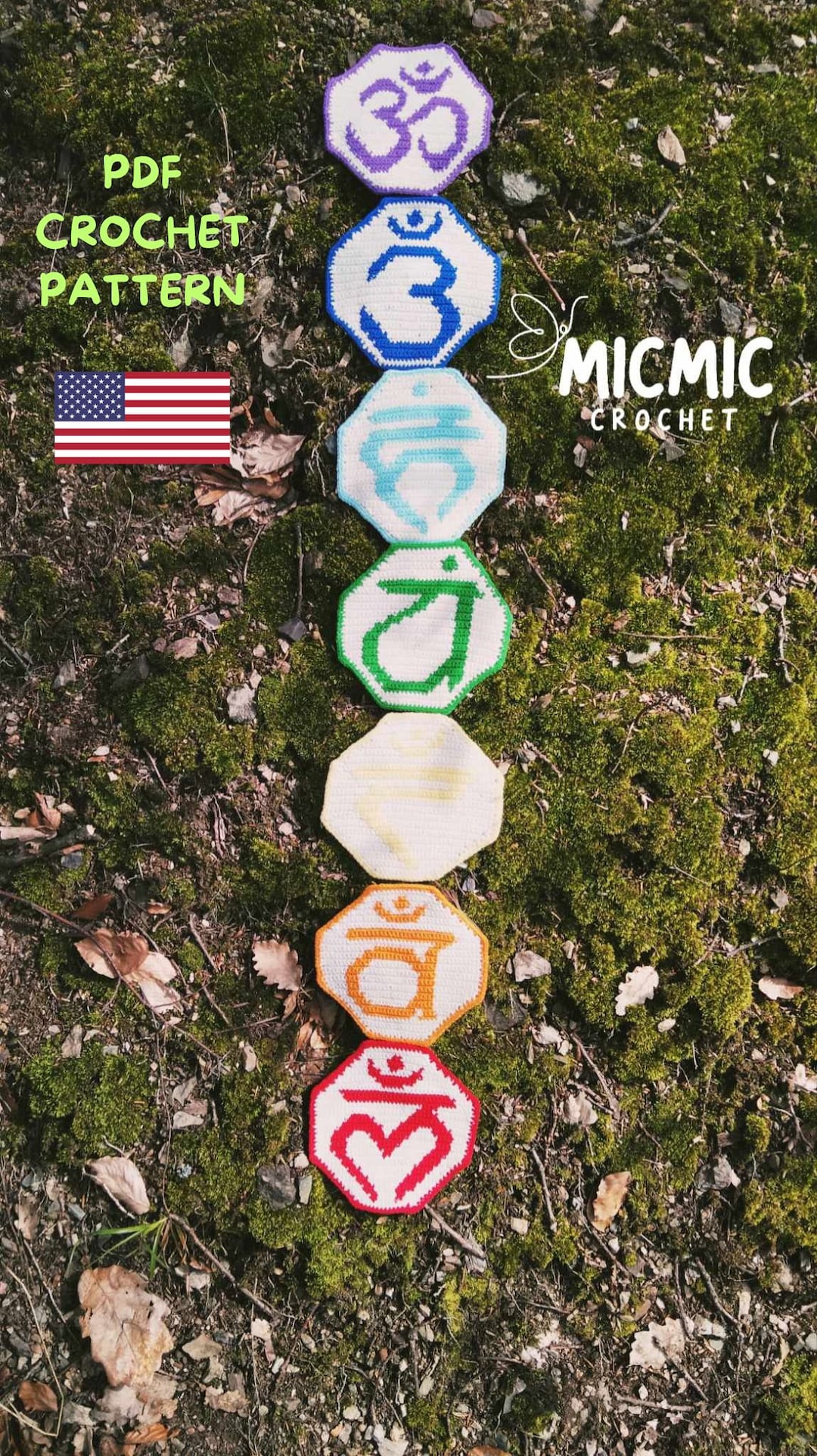 Chakra's Crochet Pattern, Cup Coaster Crochet Pattern, Chakra Symbols ...