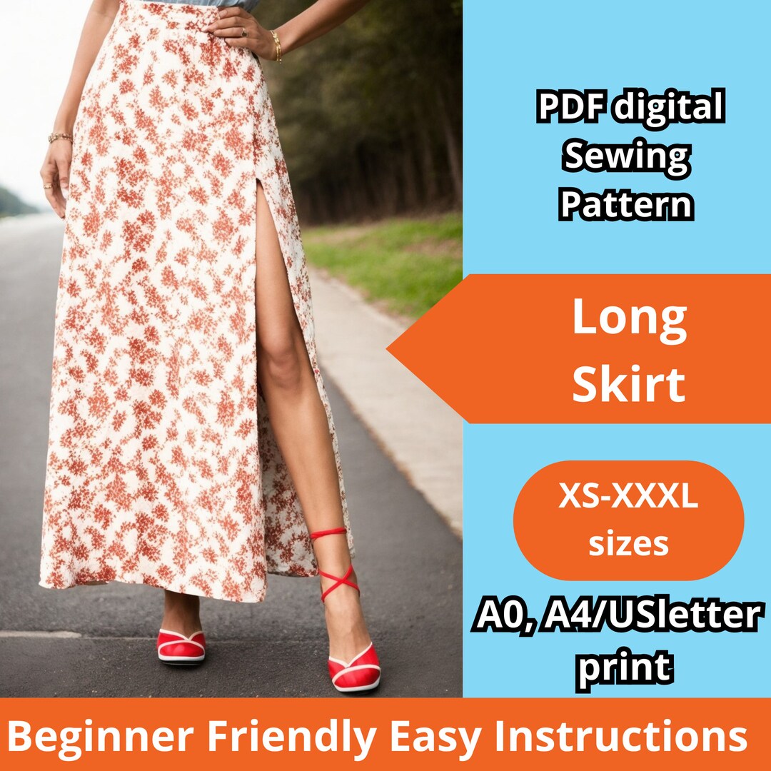 Long Skirt Sewing Pattern | Sewing Patterns | Digital PDF Pattern ...