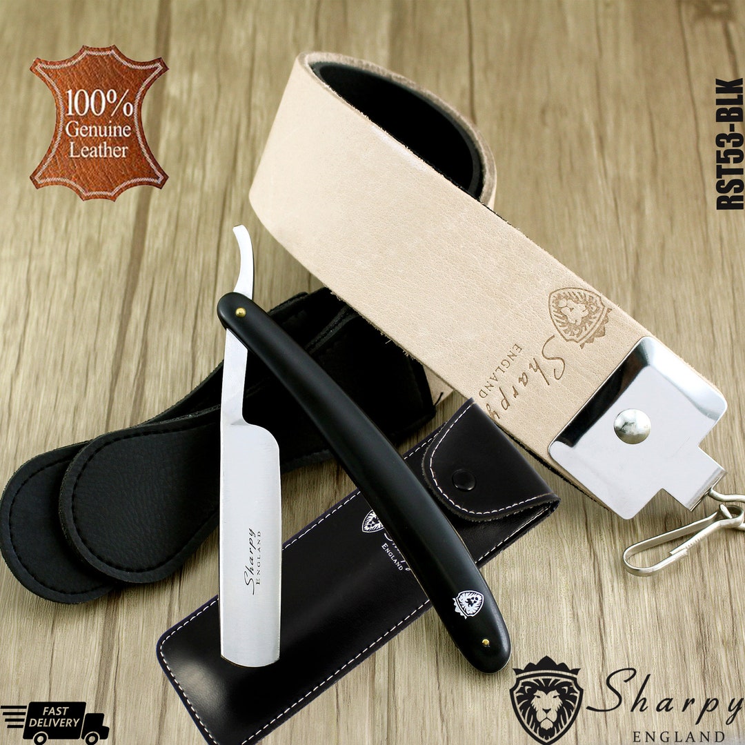 Men's Cut Throat Razor Shaving Kit: Leather Strop & Pouch - Etsy