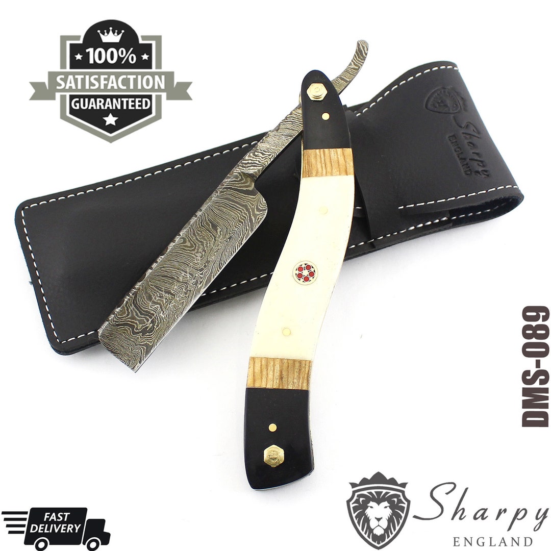 Handmade Wet Shave Barber Salon Damascus Steel Straight Cut Throat ...