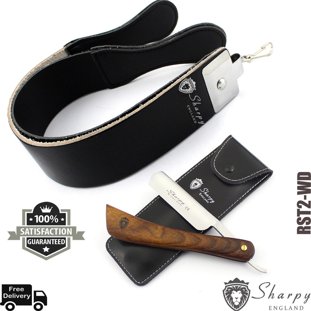 German Steel Straight Edge Razor: Wood Handle, Leather Strop & Pouch - Etsy