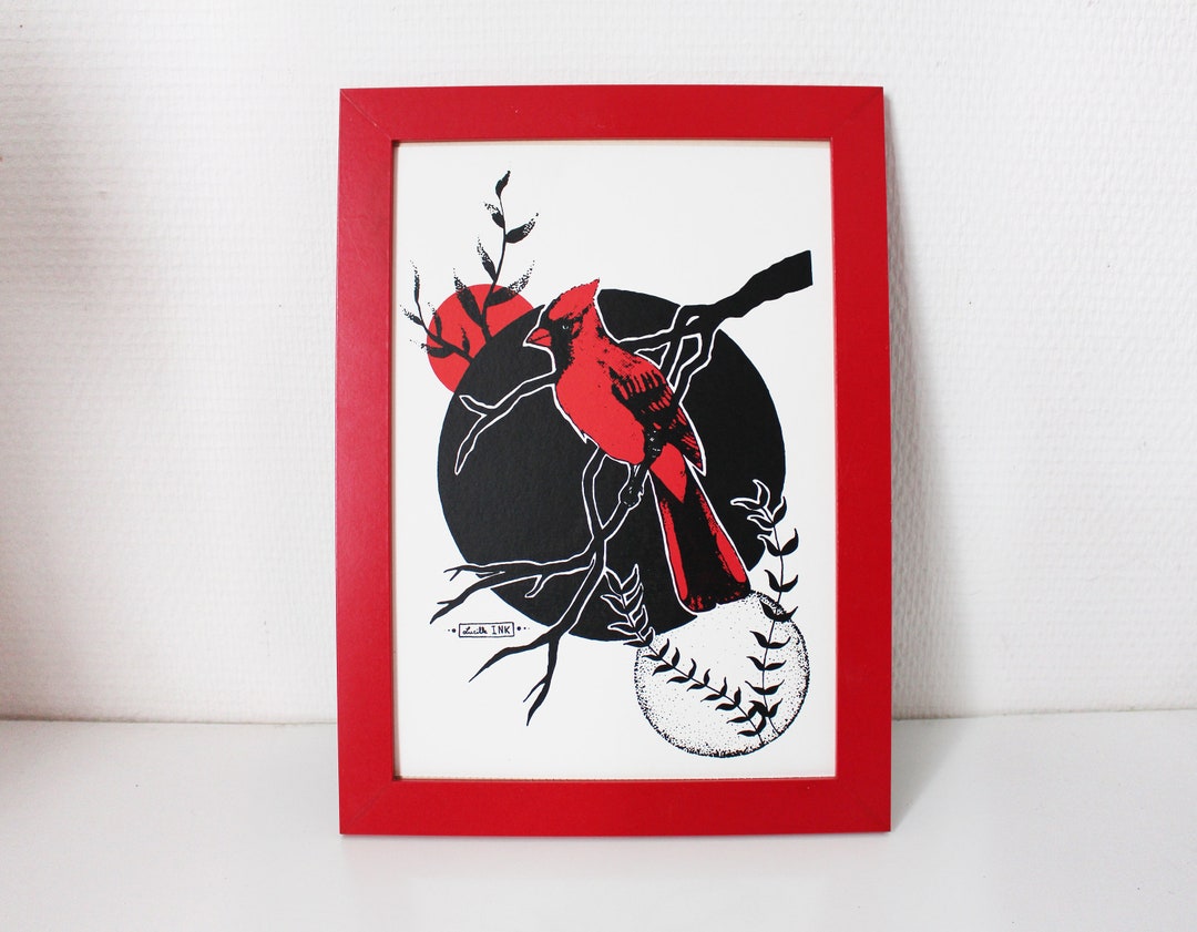 Cardinal Screen Print Black and Red Format 21x28.4cm - Etsy