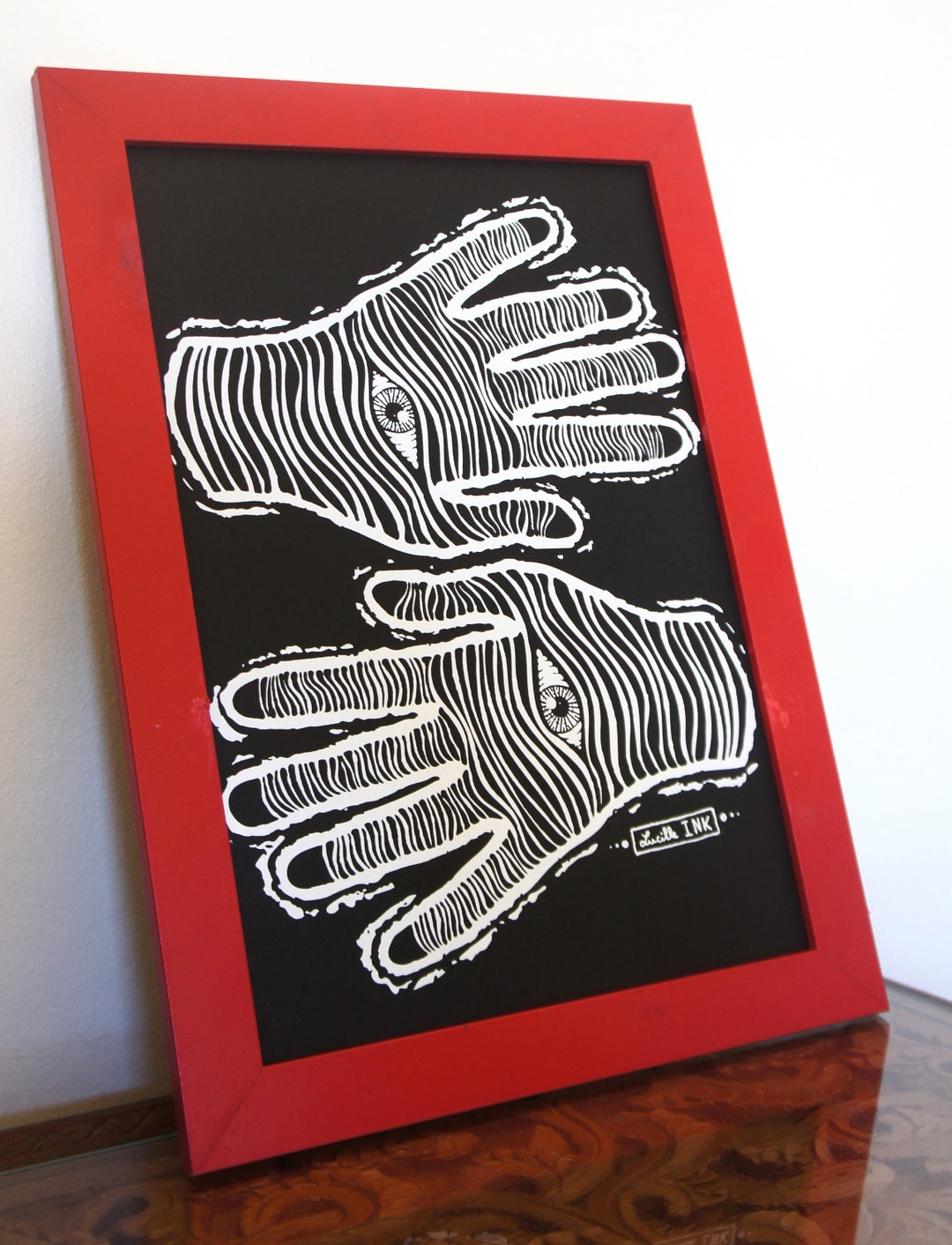 Trippy Hands Screen Print Format 21x29.7cm White on Black Paper - Etsy